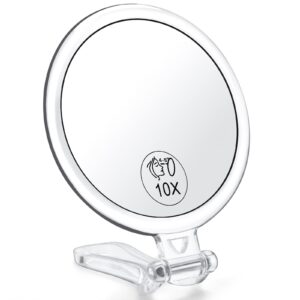 amisce 10x magnifying handheld mirror, 2-sided with adjustable stand, foldable and portable, suitable for makeup, shaving, deep cleaning