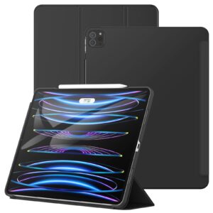 jetech case for ipad pro 12.9-inch (2022/2021 model, 6th/5th generation), protective hard back shell soft-touch tablet stand cover, auto wake/sleep (black)