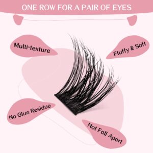 Lash Clusters 140 Pcs Cluster Lashes 14 Pairs Eyelash Clusters DIY Eyelash Extension Individual Cluster Eyelashes Mix Length Fluffy Super Thin Band Reusable Soft & Comfortable(Flipped-D-mix)