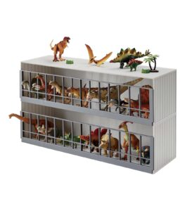 yamazaki home two-tier toy dinosaur and animal display storage rack, childrens' toy bin organizer box, plastic, stackable, no assembly req.