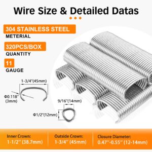 KIMSING - AC50 11 Gauge 304SS Hog Ring Staples, 320 Pcs/Box, 1 1/2" (38.7mm) Crown, C Type Staples for Gabion, Wire Cages, Fencing