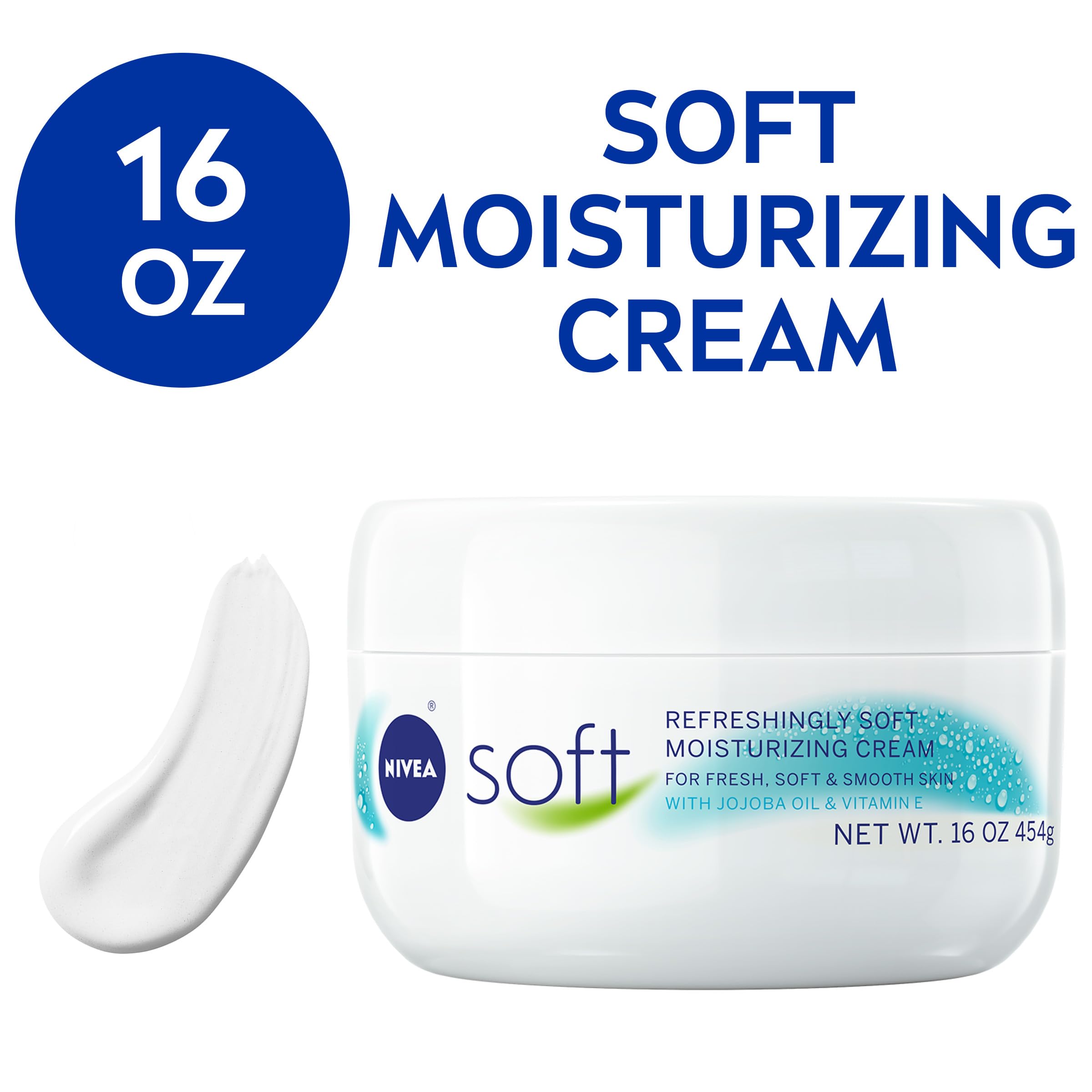 NIVEA Soft Refreshingly Soft Moisturizing Cream, Lightweight Body Moisturizer for Face, Body and Hands, Body Cream Enriched with Jojoba Oil and Vitamin E, 16 Oz Jar