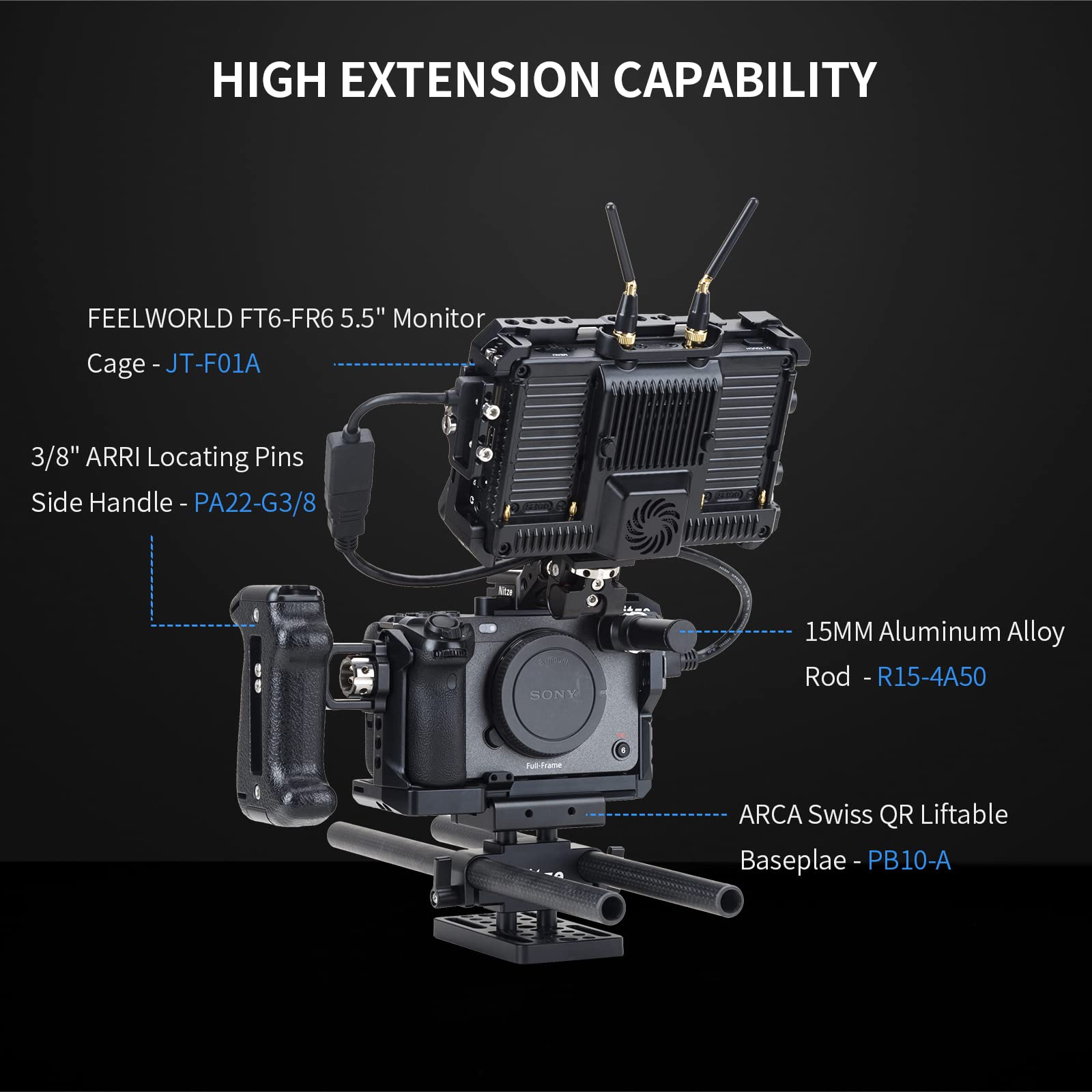 Nitze Camera Cage for Sony FX30 FX3 with HDMI Cable Clamp, NATO Rails and Built-in Arca Quick Release Plate, Interchangeable Full/Half Cage Compatible with Sony XLR Handle Unit- T-S03B