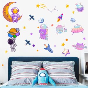 Astronaut Wall Stickers,Outer Space Stars Wall Decals, DIY Removable Large Wall Art Decoration,Peel and Stick, for Kids Baby Boys Girls Playroom Bedroom Decor