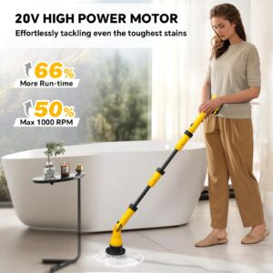 1000RPM Electric Spin Scrubber, 20V Cordless Cleaning Brush with Adjustable Extension Arm, 4 Replaceable Cleaning Heads, Hook and Gloves, 1 Hour Fast Charge, Waterproof - for Bathroom/Tub/Tile/Floor