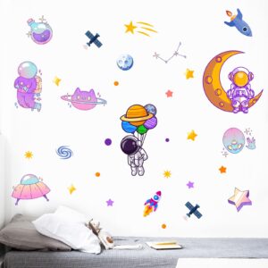 Astronaut Wall Stickers,Outer Space Stars Wall Decals, DIY Removable Large Wall Art Decoration,Peel and Stick, for Kids Baby Boys Girls Playroom Bedroom Decor