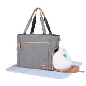 homlynn baby diaper tote bag with cooler pocket, fit most breast pumps, moistureproof tote bag have dry wet separation pockets convenient mother working outdoor travel(grey)