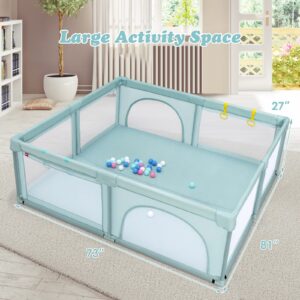 HONEY JOY Baby Playpen, Extra Large Baby Gate Playpen w/ 50 Ocean Balls, No Gaps Infant Safety Gates with Breathable Mesh & Zippered Door, Indoor Play Yards for Toddlers (Rectangle, Blue)