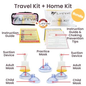 LifeVac Home & Pink Travel Kit Combo - Portable Suction Rescue Device, First Aid Kit for Kids and Adults, Portable Airway Suction Device for Children and Adults