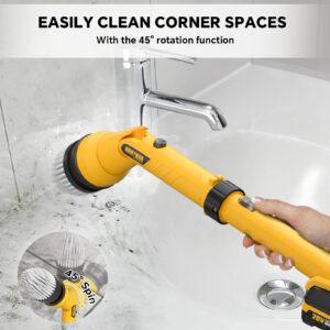 1000RPM Electric Spin Scrubber, 20V Cordless Cleaning Brush with Adjustable Extension Arm, 4 Replaceable Cleaning Heads, Hook and Gloves, 1 Hour Fast Charge, Waterproof - for Bathroom/Tub/Tile/Floor