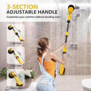 1000RPM Electric Spin Scrubber, 20V Cordless Cleaning Brush with Adjustable Extension Arm, 4 Replaceable Cleaning Heads, Hook and Gloves, 1 Hour Fast Charge, Waterproof - for Bathroom/Tub/Tile/Floor