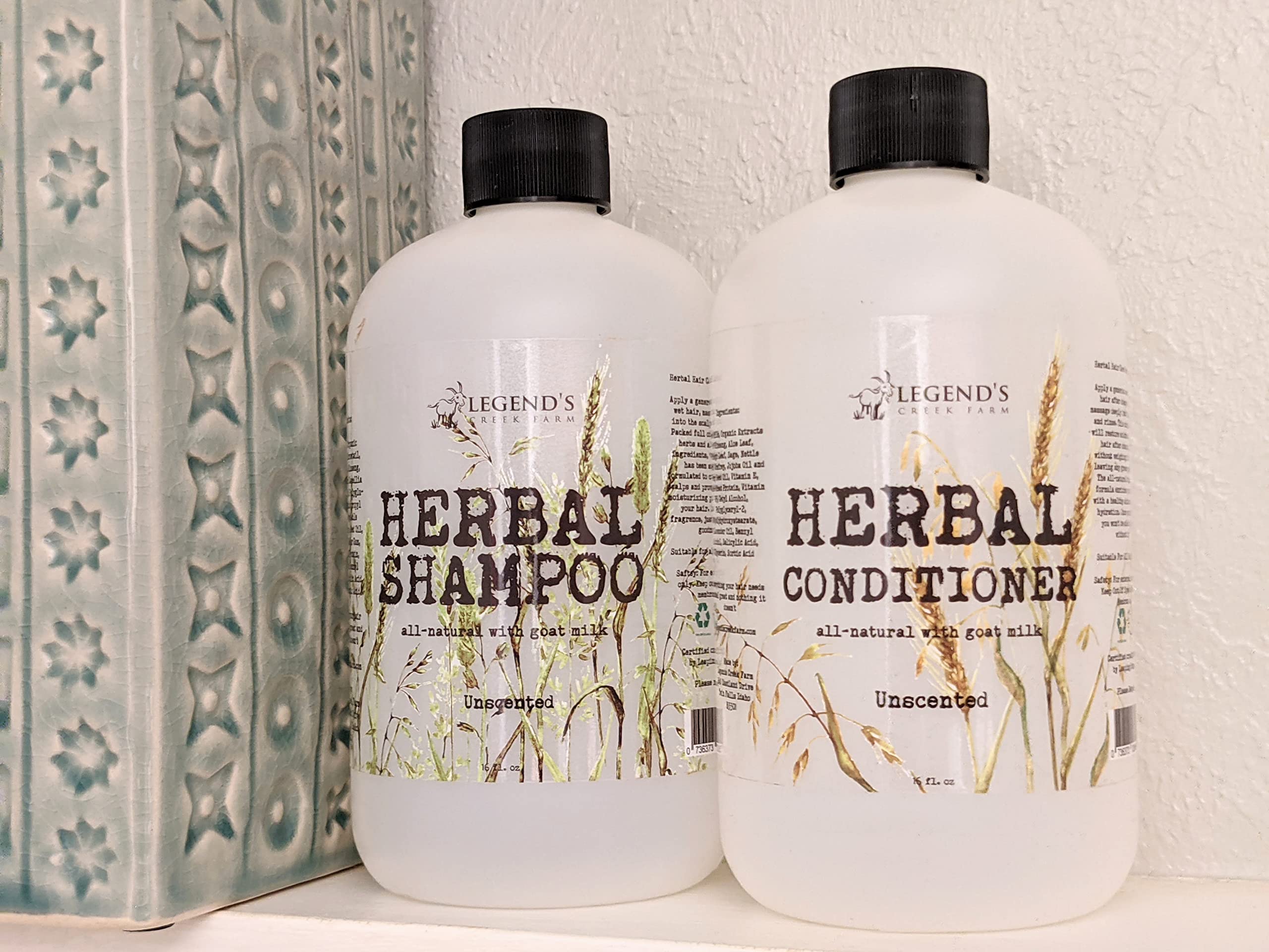 Legend's Creek Farm, Herbal Goat Milk Shampoo Bundle with Conditioner, Gently Cleansing, Soothing, Nourishing, and Deeply hydrating, Handmade in USA, 16 fl. Oz (Unscented)