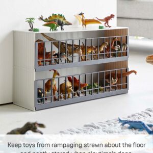 Yamazaki Home Two-Tier Toy Dinosaur and Animal Display Storage Rack, Childrens' Toy Bin Organizer Box, Plastic, Stackable, No Assembly Req.