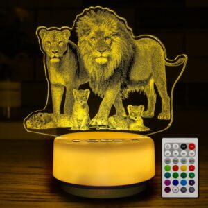 hyodream lion night light for kids, lion decor lamp & 16 color change with timer, remote control & touch, as girls boys birthday & christmas gifts for kids room decor or bedside lamp