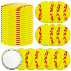 taiyin 18 pcs softball gifts for girls team softball compact mirror accessories softball party supplies softball makeup mini mirror 2.76 inch sport round pocket portable mirror for women (yellow)