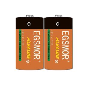 egsmor 1.5v c cell high-performance all-purpose lr14 alkaline batteries, 5-year shelf life,for household,office devices and business (2 count)