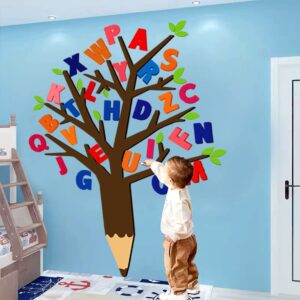 Tree Alphabet Number Color Weather Learning Educational Wall Decals ABC Kids Wall Sticker Peel and Stick Removable Wall Stickers Educational Classroom Stickers for Kids Boy Girl Classroom Playroom