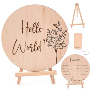 hello world newborn sign, baby birth announcement sign, wooden baby announcement sign, birth announcement sign for hospital or newborn photo props, hospital gift for new parents and expecting mothers