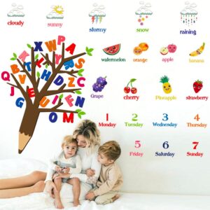 tree alphabet number color weather learning educational wall decals abc kids wall sticker peel and stick removable wall stickers educational classroom stickers for kids boy girl classroom playroom