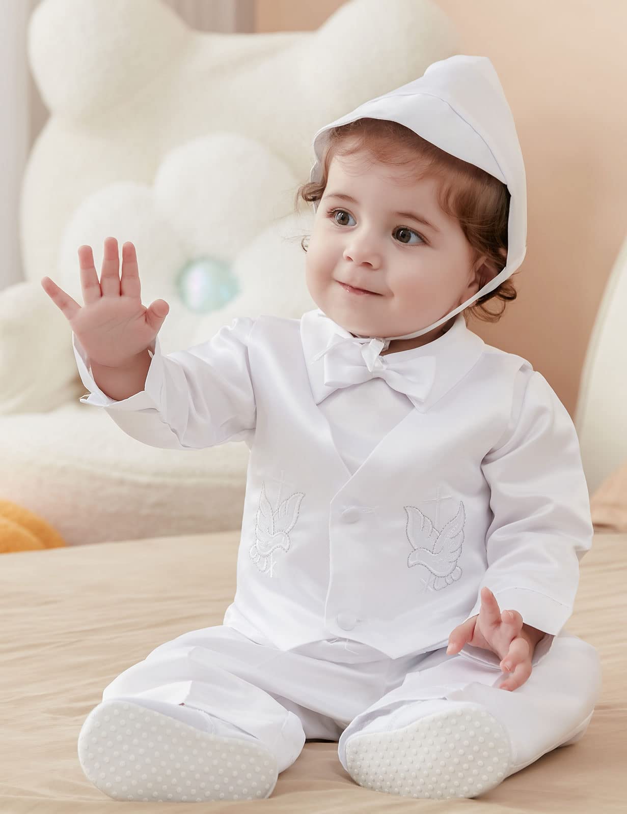 A&J DESIGN Baby Baptism Outfit Boy Christening White Suits 3-6 Months