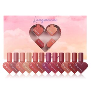 langmanni 12 colors sweet heart velvet matte liquid waterproof long-lasting lipstick set