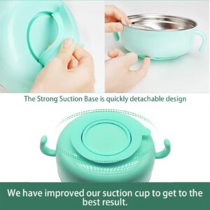 qianliyer Stainless Steel Kid Bowls Stainless Steel Suction Plates for Baby Divided Toddler Plates With Suction, Lid and Baby Bibs(Green)