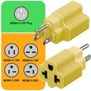 [4-in-1] 15 Amp Household AC Plug to 20 Amp T Blade Adapter,5-15P to 5-20R,5-15P to 6-15R,5-15P to 6-20R, 4 in 1 AC Power Adapter,15A 125V to 20A 250V Adapter (Yellow, 3)