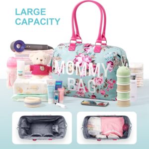 LitBear Mommy Hospital Bag for Labor and Delivery, Large Capacity Waterproof Multifunction Overnight Bag for Women, Mom Bag with Straps (Blue Floral)