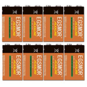 egsmor 9 volt performance high-performance alkaline batteries 6lr61 8 pack, 5-year shelf life,for household,office devices and business (8 count 9v)