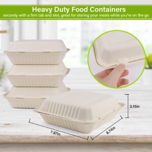 greensight Compostable Take Out Food Container 8X8, 25 Pack Disposable Clamshell Food Containers, Heavy Duty To Go Boxes, Eco-Friendly Biodegradable Made From Sugarcane Fibers