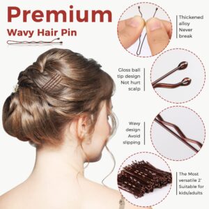 300 Pcs Bobby Pins Brown, EWAGOA Brown Hair Pins for Women Girls and Kids, Invisible curled Hair clips with Storage box, Pain-Free Hairpins（2 Inch Brown）