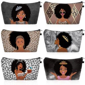 chunful 6 pcs black women girl makeup bag african american queen cosmetic pouch black girl canvas travel toiletry zippered bag reusable multi purpose organizers for black lady women gifts (elegant)