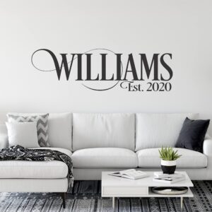 family name wall decal sticker custom name wall decal girls room boys room - personalized name wall decal nursery decal - baby monogram vinyl wall art (18" wide x 8" high) (46" wide by 14" high)