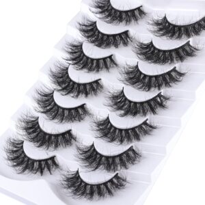 mebver false eyelashes cat eye faux mink lashes natural look fluffy wispy lashes that look like extensions pestañas postizas d curl lash strips short fox, 7 pairs pack