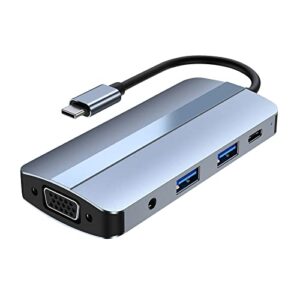 8-in-1 type-c network hub multi-splitter adapter with usb3.0 + usb2.0 + audio + pd + vga + hdmi + sd + tf for pc computer acc