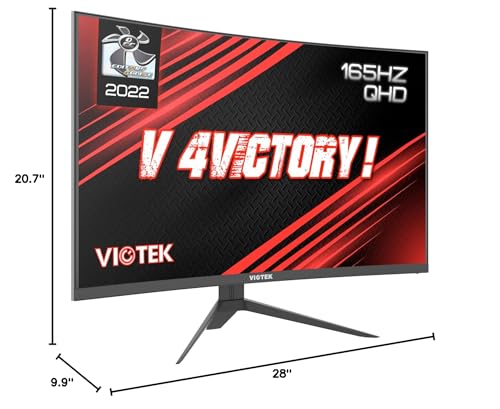 Viotek GNV32DBE 32-Inch Curved Gaming Monitor | 2560x1440p QHD | 165Hz | 120% sRGB | FreeSync/G-Sync | 2X DP, 1x HDMI 2.0 | 3 Years Zero Dead Pixels