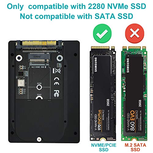 ADWITS 2 Pack U.2 to NVMe SSD Enclosure, U.2 (SFF-8639) to M.2 Key-M 2.5 Inch 7mm SSD Converter Caddy, Compatible with PCIe 3.0 4.0 NVMe & AHCI SSD - Black