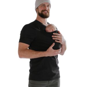 Lalabu Dad Shirt | Original Babywearing T-Shirt with Kangaroo Pouch | Baby Wrap Carrier for Newborns & Infants | Baby Wrap Carrier for Newborns | Essential for New Dads | Pure Black, L, Short Sleeve