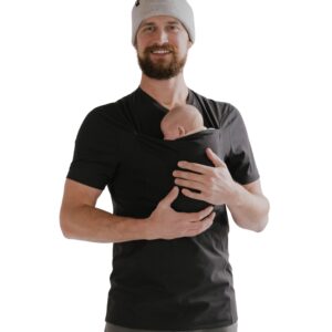 Lalabu Dad Shirt | Original Babywearing T-Shirt with Kangaroo Pouch | Baby Wrap Carrier for Newborns & Infants | Baby Wrap Carrier for Newborns | Essential for New Dads | Pure Black, L, Short Sleeve