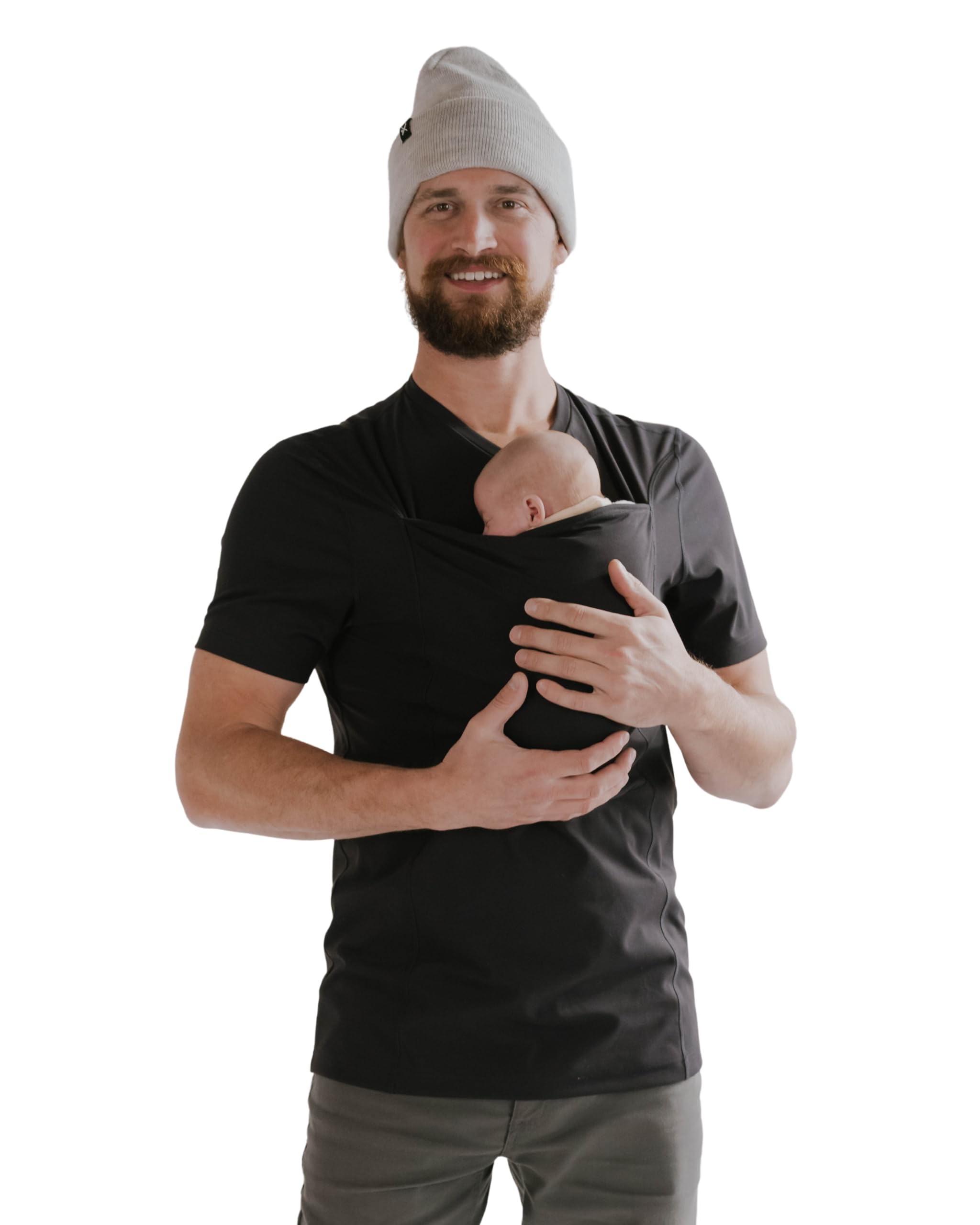 Lalabu Dad Shirt | Original Babywearing T-Shirt with Kangaroo Pouch | Baby Wrap Carrier for Newborns & Infants | Baby Wrap Carrier for Newborns | Essential for New Dads | Pure Black, L, Short Sleeve