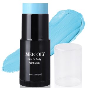 meicoly blue face body paint stick(1.06 oz),blue face paint sadness,sweatproof waterproof pale blue body paint for corpse bride halloween sfx avatar sally makeup,blue eye black stick,light blue