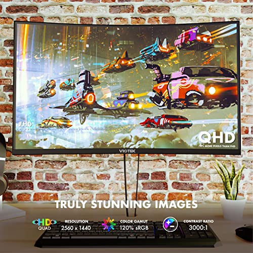 Viotek GNV32DBE 32-Inch Curved Gaming Monitor | 2560x1440p QHD | 165Hz | 120% sRGB | FreeSync/G-Sync | 2X DP, 1x HDMI 2.0 | 3 Years Zero Dead Pixels