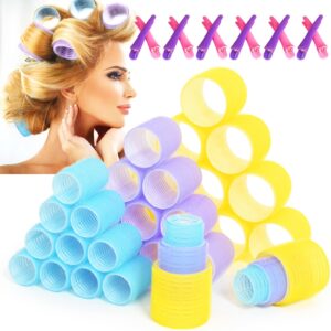 jumbo size hair roller sets, smilco 36 pcs self grip hair curlers,3 size large hair rollers with 10 pack hair roller clips for long medium short thick fine thin hair bangs volume