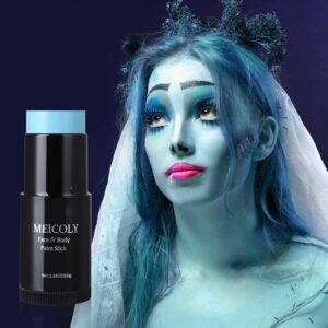 MEICOLY Blue Face Body Paint Stick(1.06 Oz),Blue Face Paint Sadness,Sweatproof Waterproof Pale Blue Body Paint for Corpse Bride Halloween SFX Avatar Sally Makeup,Blue Eye Black Stick,Light Blue