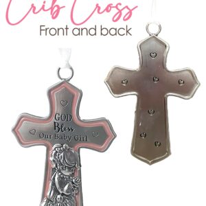 Christening Gifts for Girls, Catholic Baptismal Gifts for Girls, Ornate Crib Cross Baby Girl, Baby Shower Crib Medal Praying Girl, God Bless Our Baby Girl Nursery Wall Cross Décor