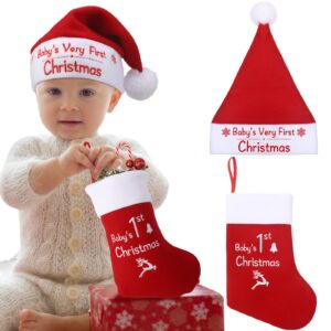 baby christmas stocking and hat set, infant santa hats baby christmas stocking infant christmas hat xmas classic stocking holiday home decor accessory for baby christmas supplies