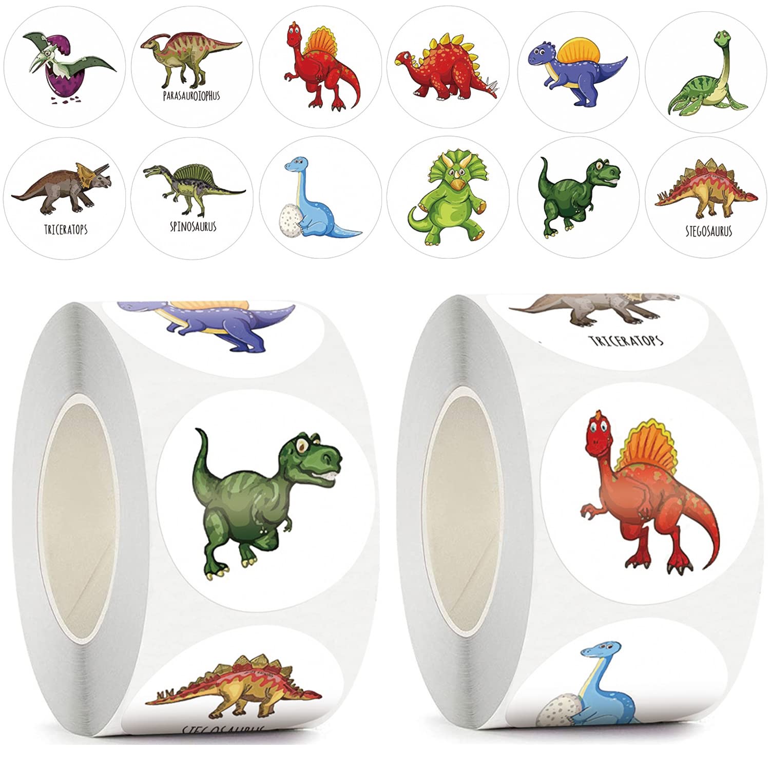 1000pcs Round Dinosaur Stickers for Kids Teacher Reward Stickers School Supplies Animal Incentive Roll Sticker Potty Training Stickers for School Classroom Home