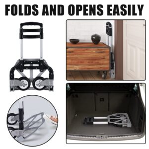 Hand Truck Foldable Portable Folding Hand Cart Aluminum Dolly Cart Push Truck Trolley Black Maximum Load 175 lbs, with Black Bungee Cord, Telescoping Handle, Rubber Wheels with Double Bearings