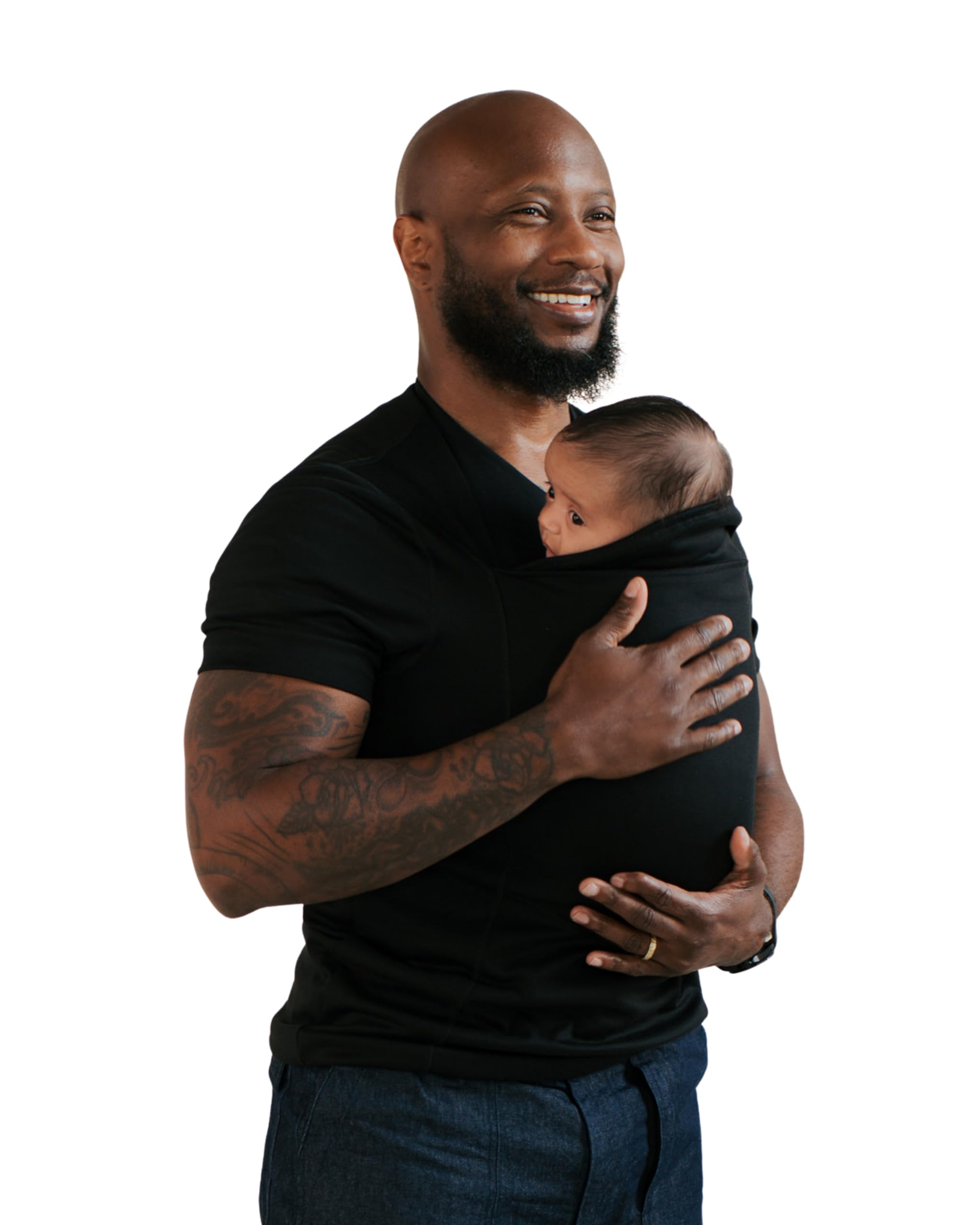 Lalabu Dad Shirt | Original Babywearing T-Shirt with Kangaroo Pouch | Baby Wrap Carrier for Newborns & Infants | Baby Wrap Carrier for Newborns | Essential for New Dads | Pure Black, L, Short Sleeve