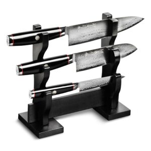 yaxell ypsilon sg2 knife set, 3 piece with katana stand - 193 layer stainless damascus